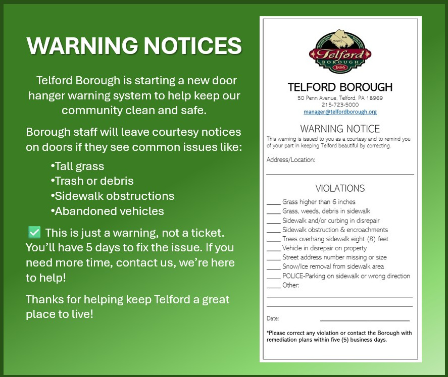 Telford - NEW COURTESY WARNING NOTICE SYSTEM - Telford Fire Company